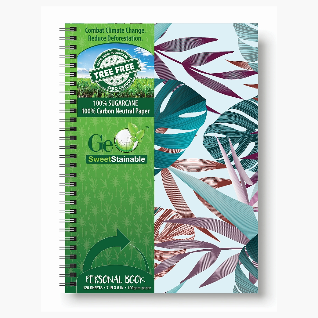 Jungle Leaves Personal Notebook, Sugar Cane, Tree Free, 7"x5", 120 ...