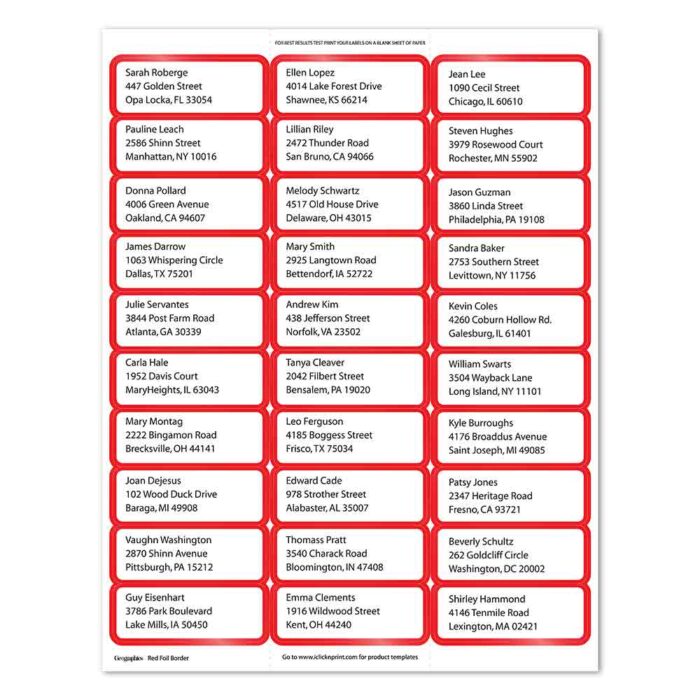 Red Foil Border Mailing Labels,1"x2.63" | TheRoyalStore
