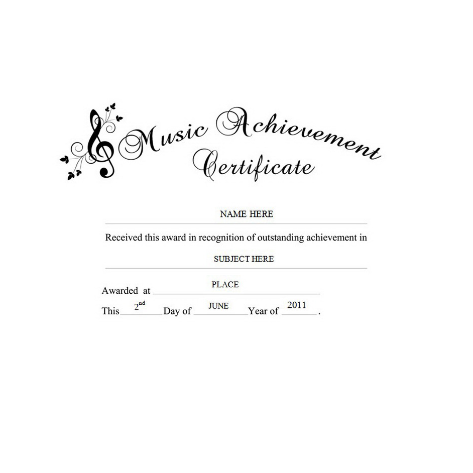 Music Achievement Certificate Template TheRoyalStore
